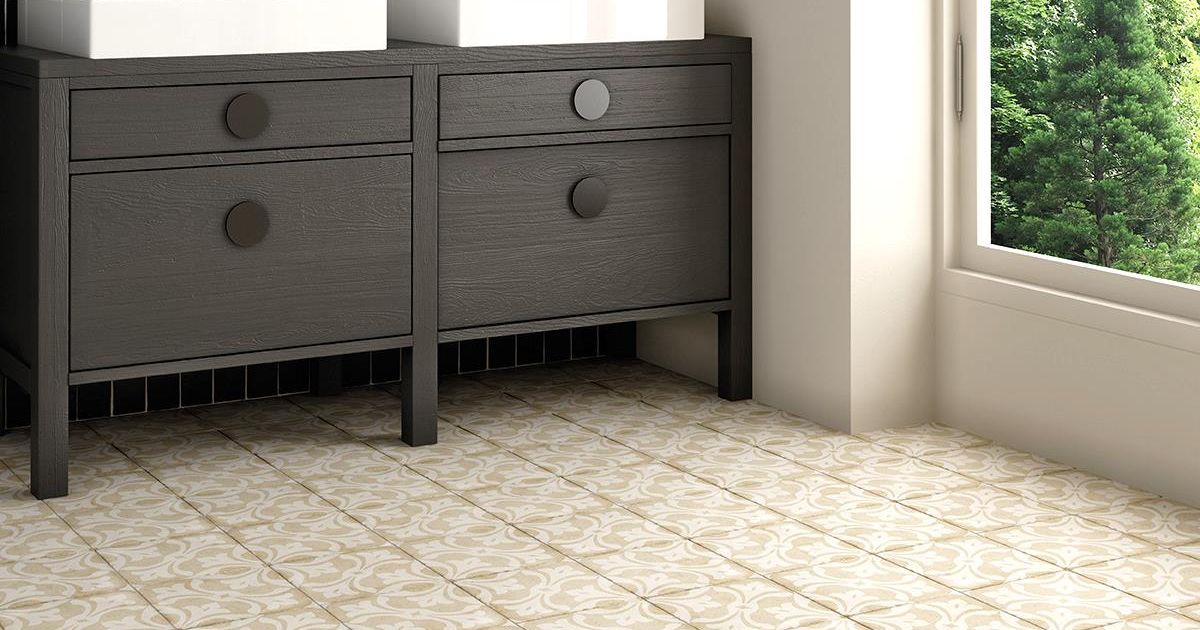 Parnell Cream Encaustic Look Tile 200x200 Interior Floor & Wall Ceramic ...